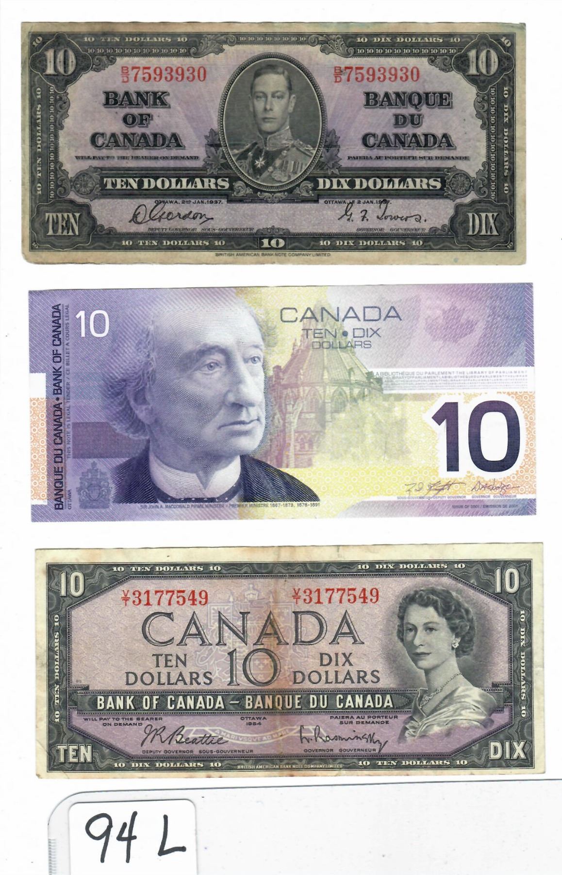 LOT OF 6 CANADIAN BANKNOTES