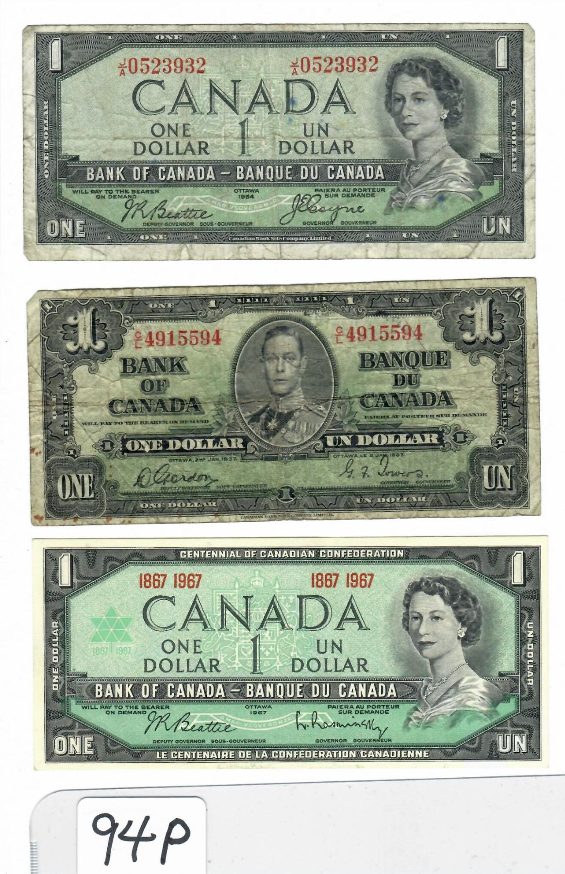 LOT OF 6 CANADIAN BANKNOTES … SERIAL # 0523932 HAS DEVIL'S FACE IN HAIR
