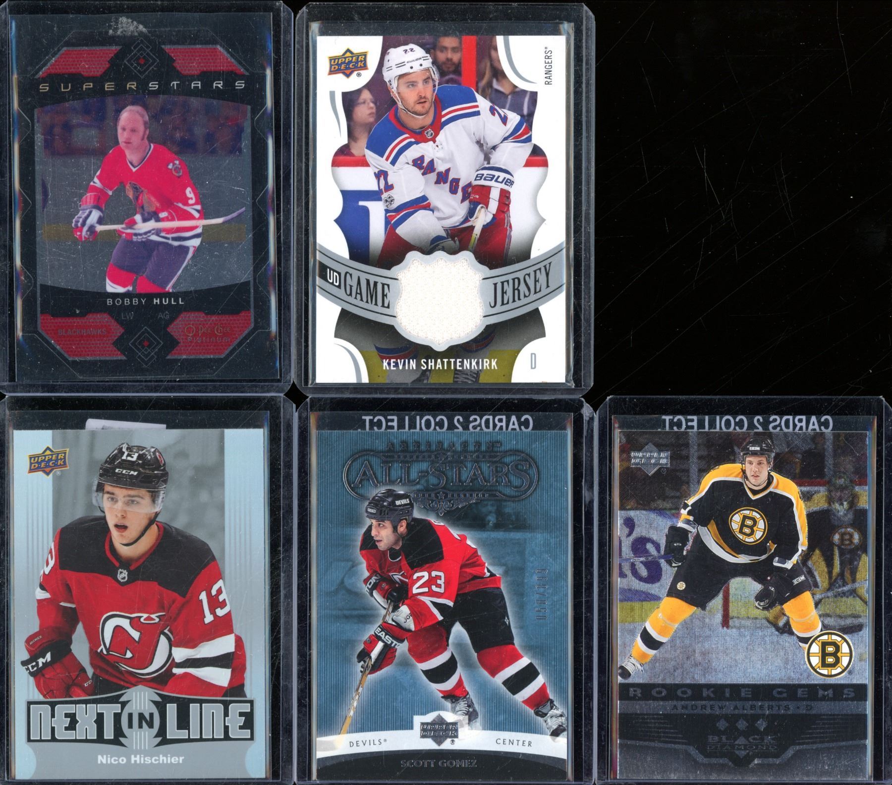 5 Hockey Cards Kevin Shattenkirk, Bobby Hull, Andrew Alberts, Scott ...