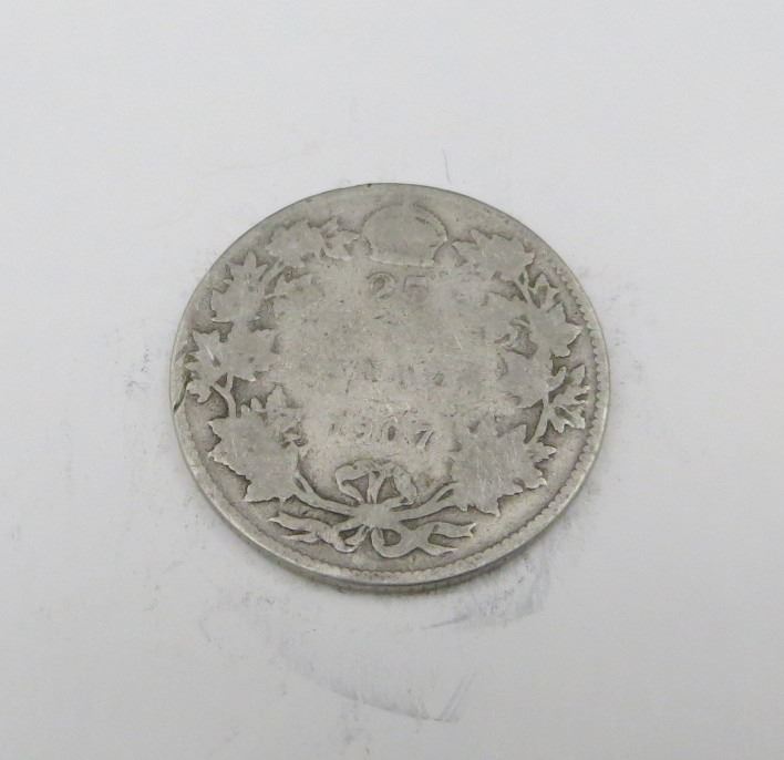 1907 Canadian Silver 25 Cent Coin