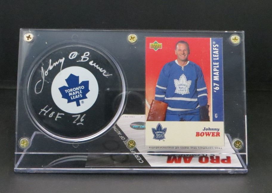 Johnny Bower Signed Toronto Maple Leafs Puck & Card In Acrylic Display ...