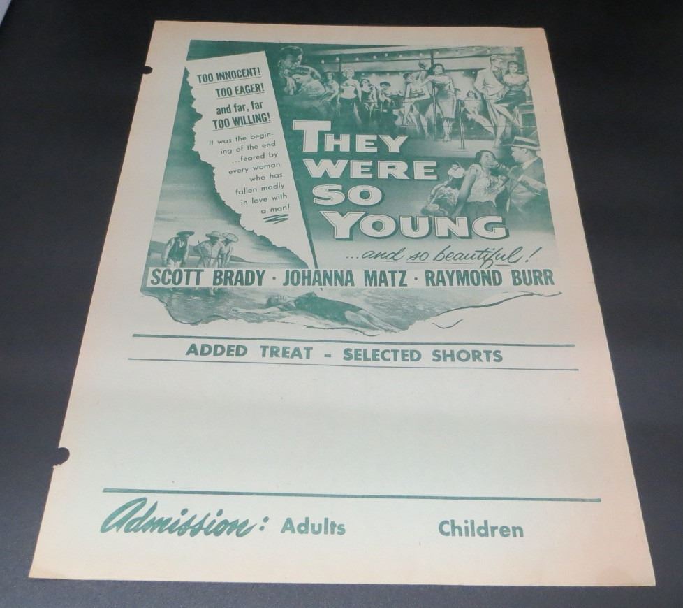 Rare Vintage 1954 They Were So Young Lobby Admission Sheet 9x12