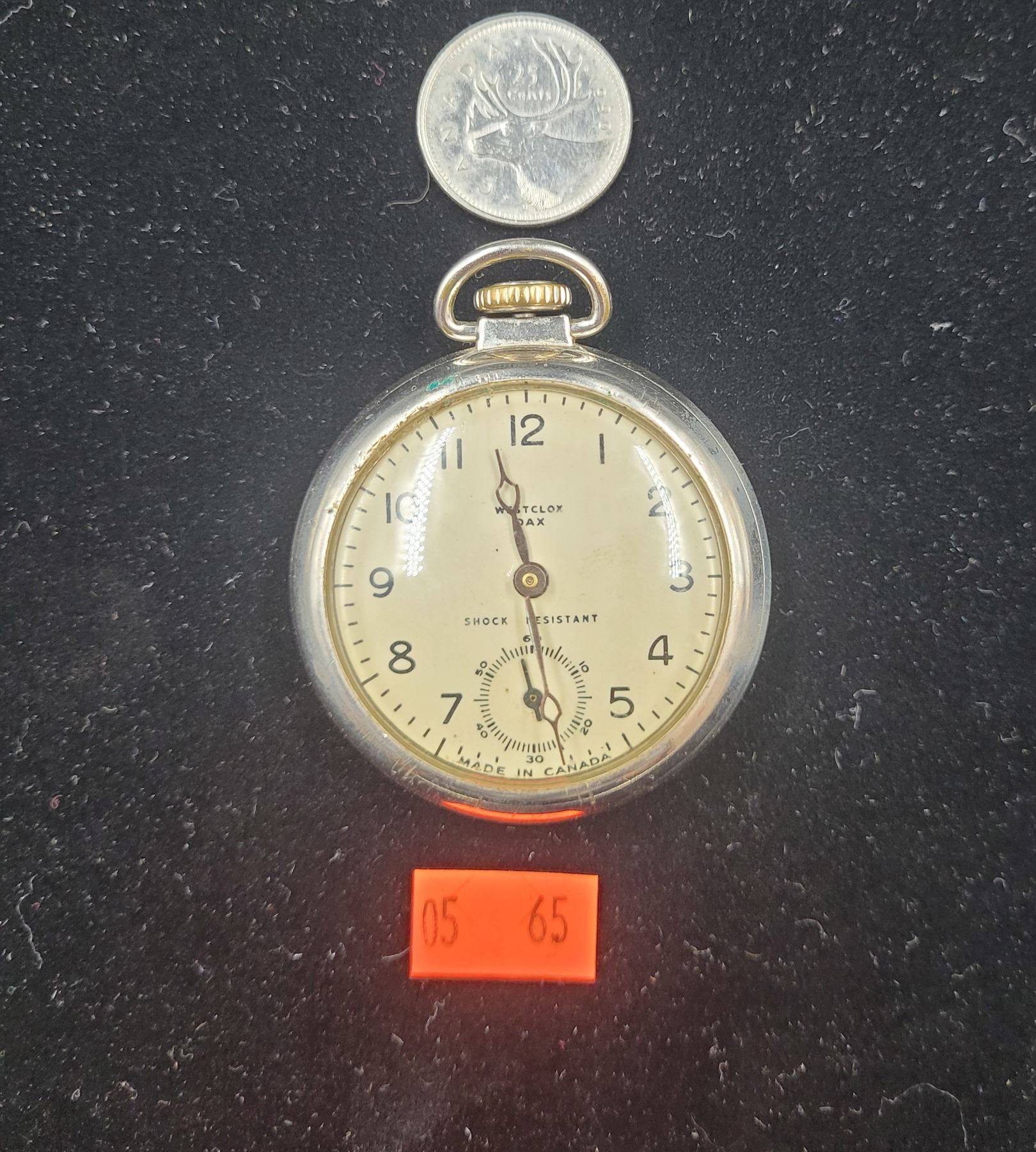 Vintage West Clox Shock Resistant Pocket Watch Made In Canada