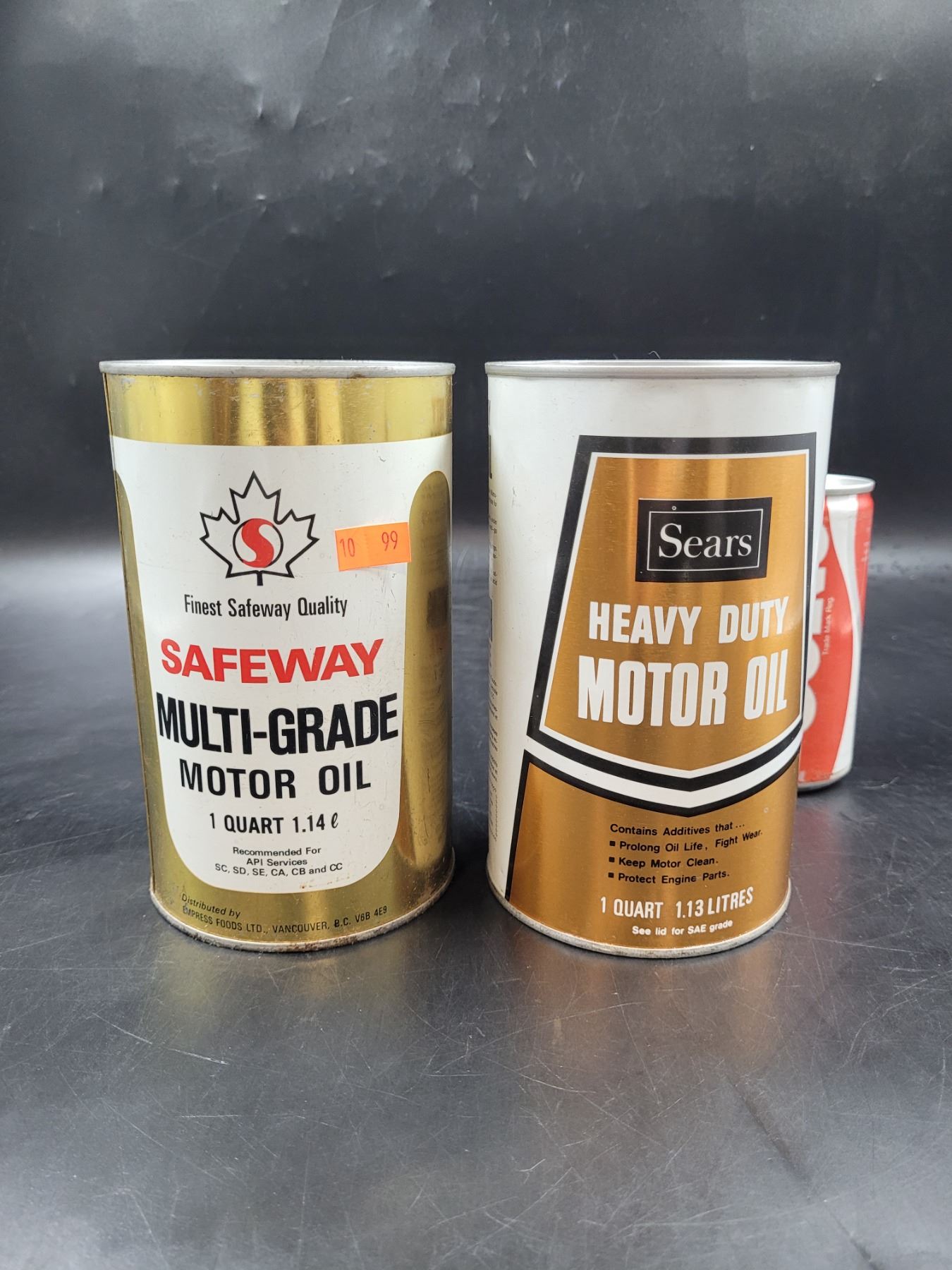 Vintage Safeway & Sears Motor Oil Cans