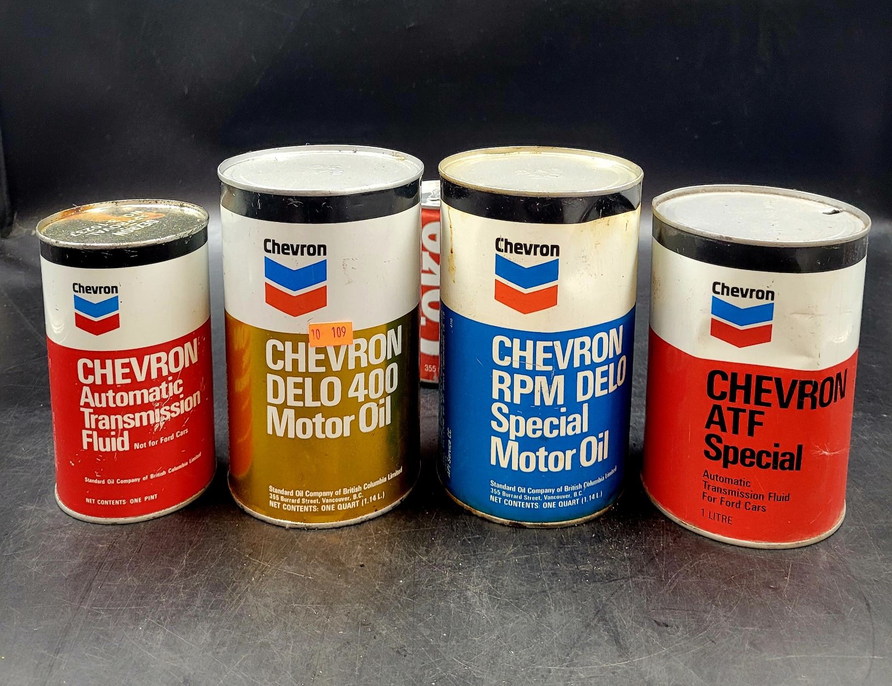 Vintage Chevron Motor Oil & Transmission Fluid Cans