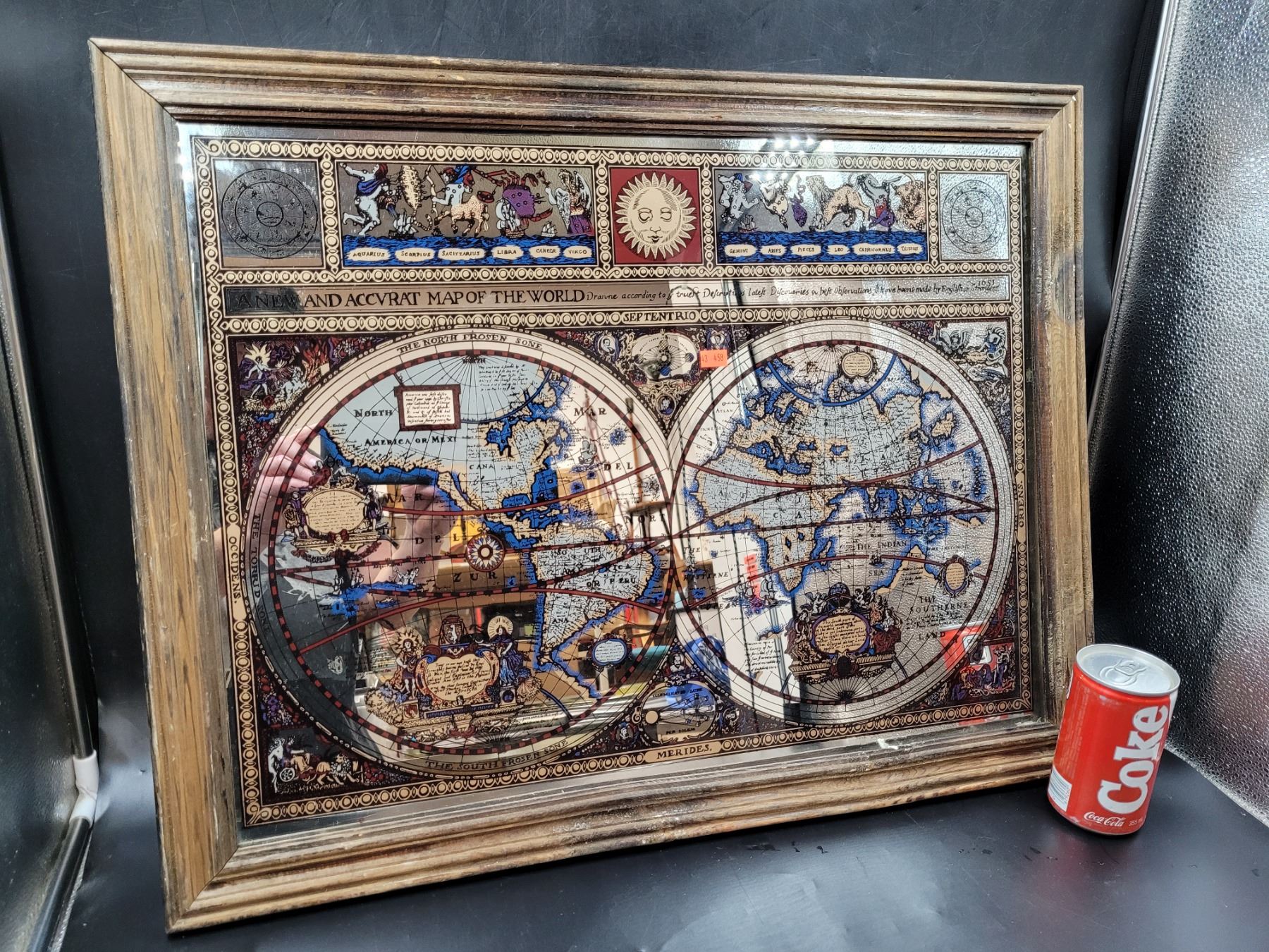 Vintage Framed World Map Mirror