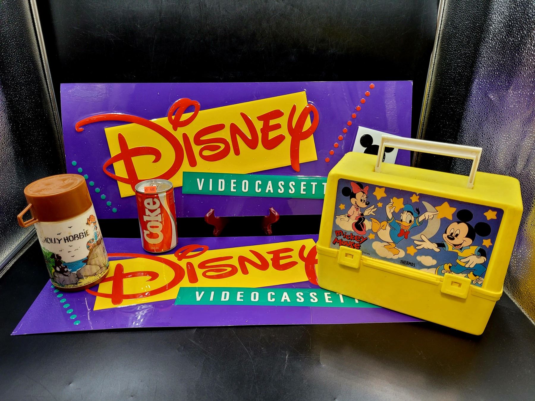 Vintage Metal Disney Embossed Videocassette Sign and Lunch Bucket