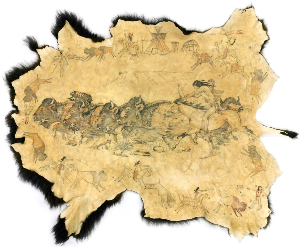 Sioux Paha Ska Orville Salway Painted Buffalo Hide