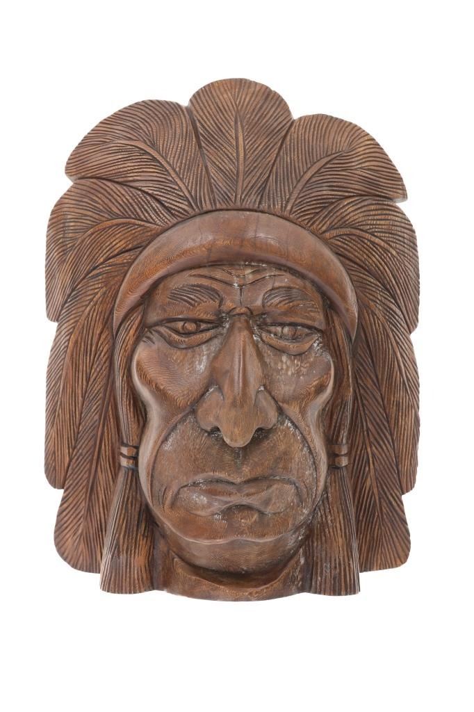 Wooden Folk Art Carved Native American Chief Mask