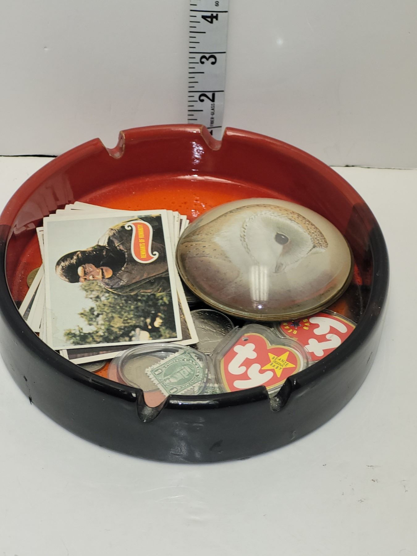 Mcm Italy Ashtray With Old Coins, Stamps, Owl Paperweight & 1967 Planet ...