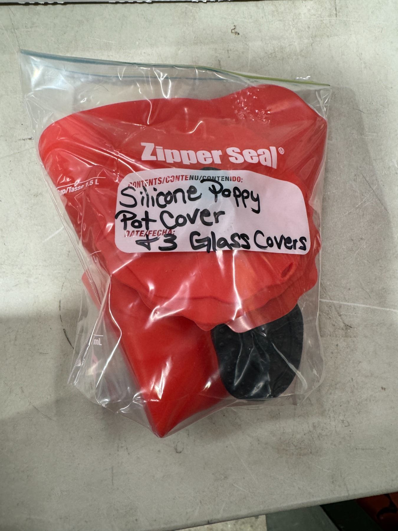 Silicone poppy pot cover, and three glass covers