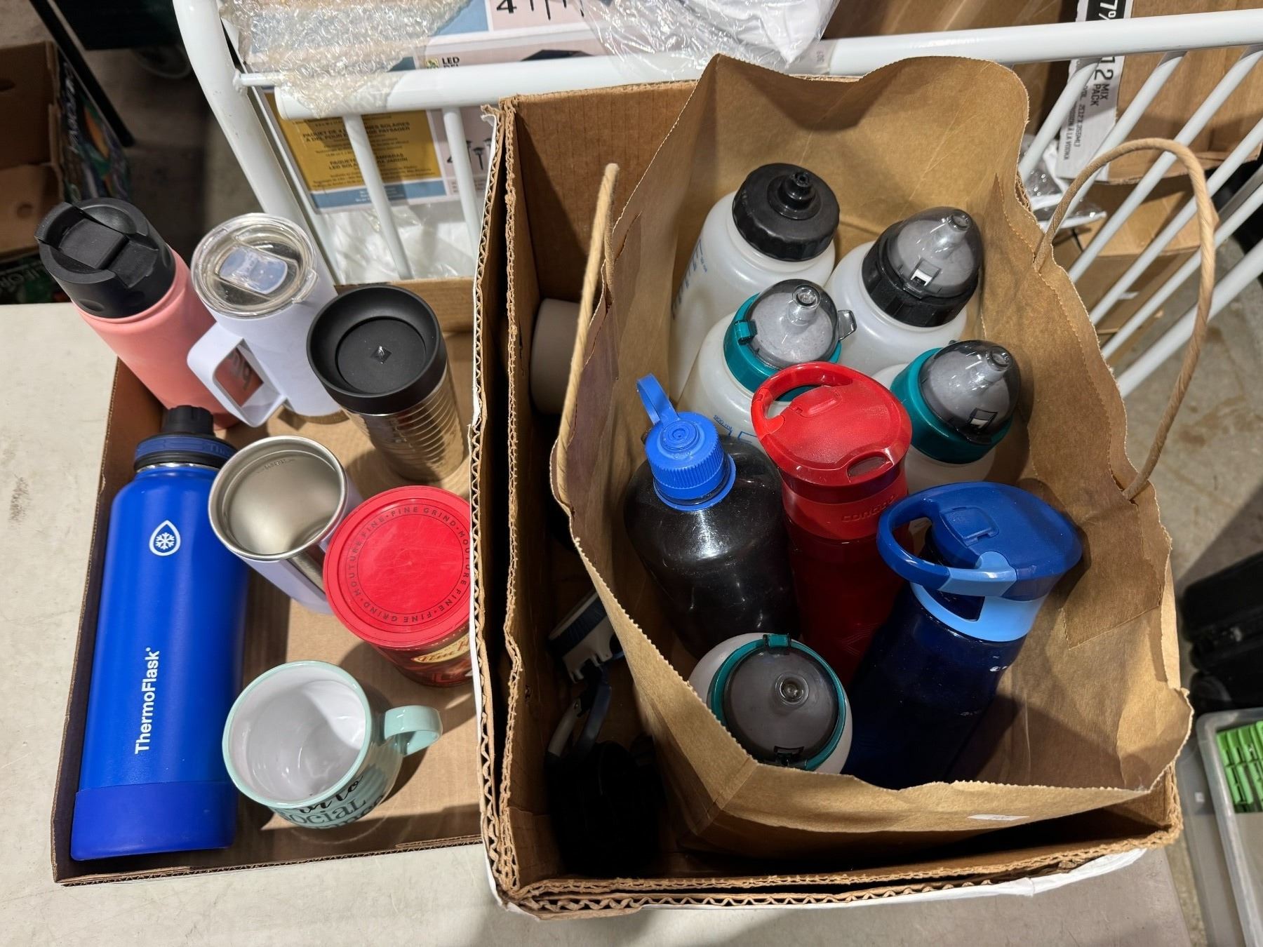 Thermo flask and other water bottles Tim Hortons hot chocolate