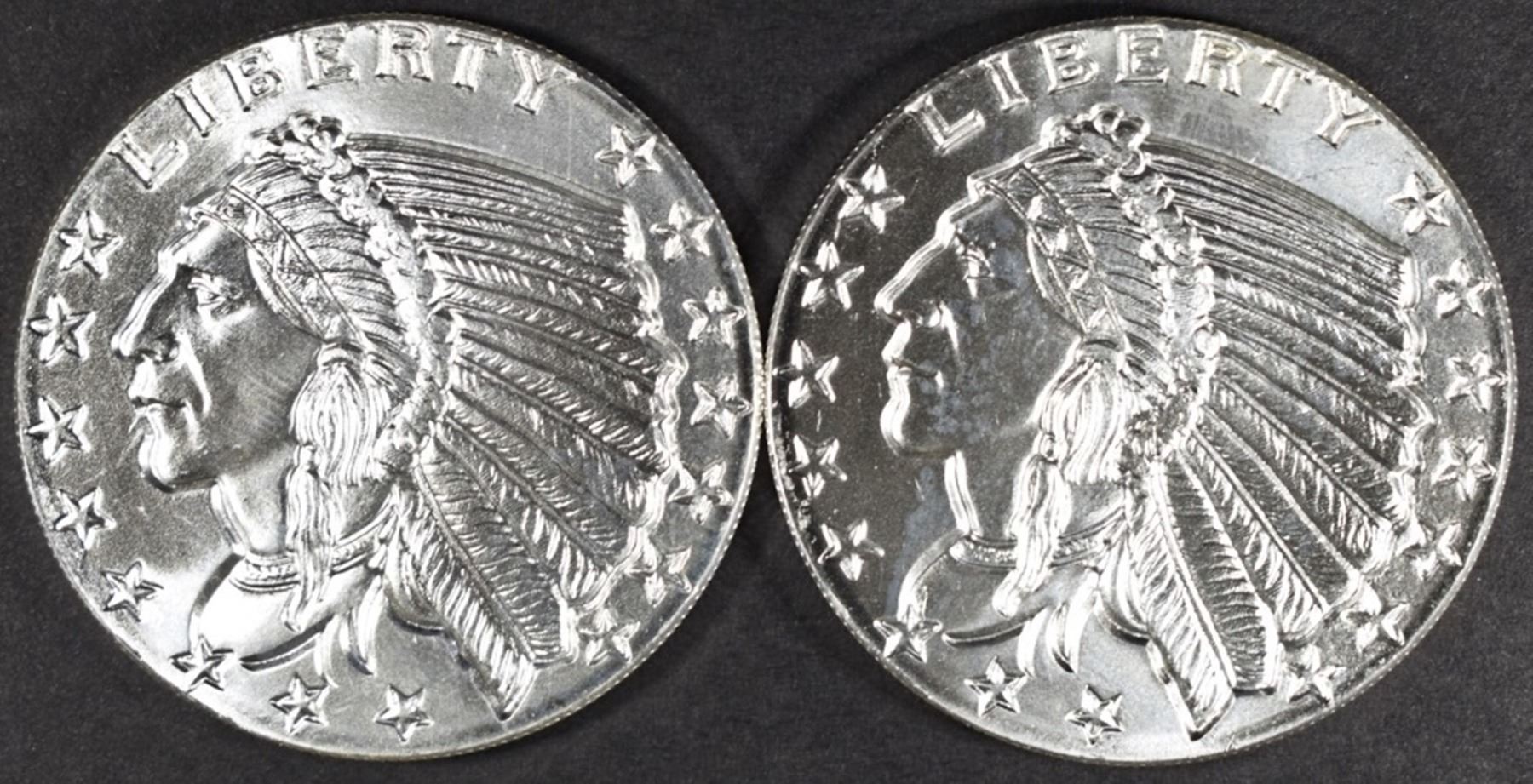(2) 1 OZ .999 SILVER INDIAN DESIGN ROUNDS
