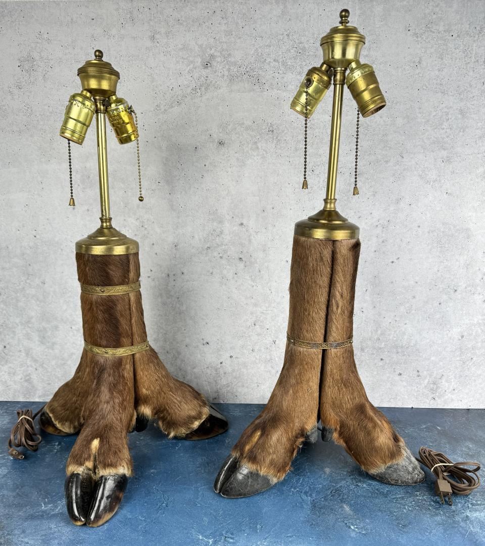 Antique Montana Ranch Made Elk Leg Lamps