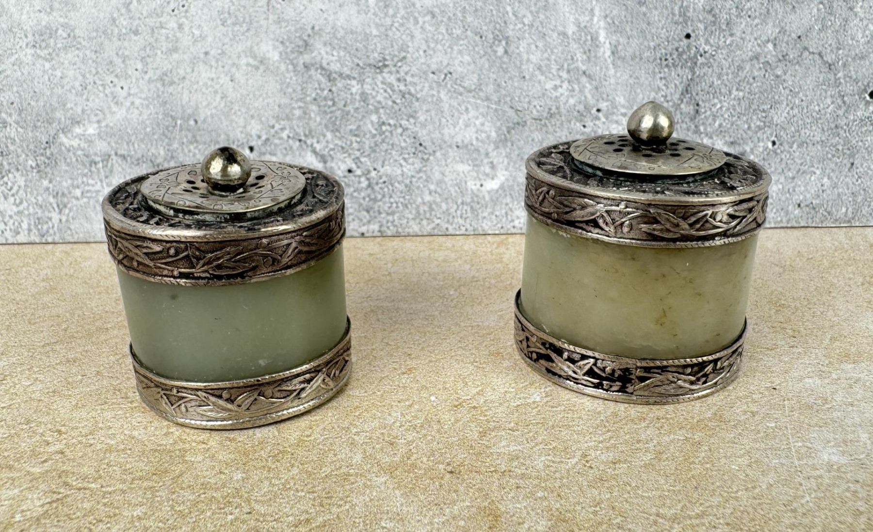 Antique Chinese Jade Archer Ring Silver Salt