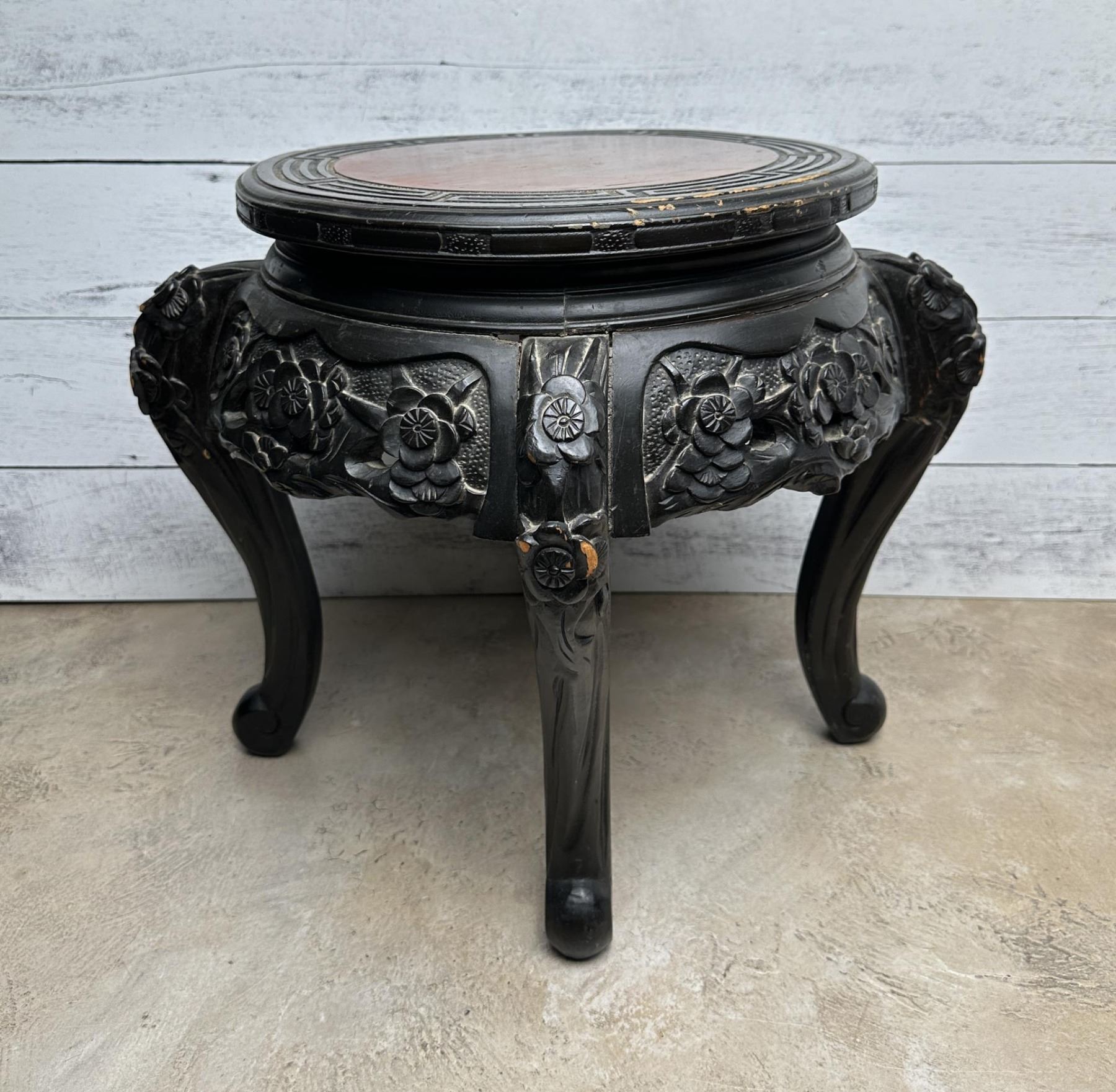 Antique Japanese Carved Round Side Table