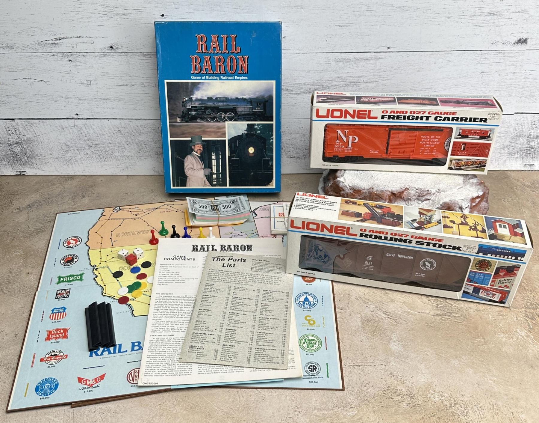 Rail Baron Board Game & Lionel Train Cars