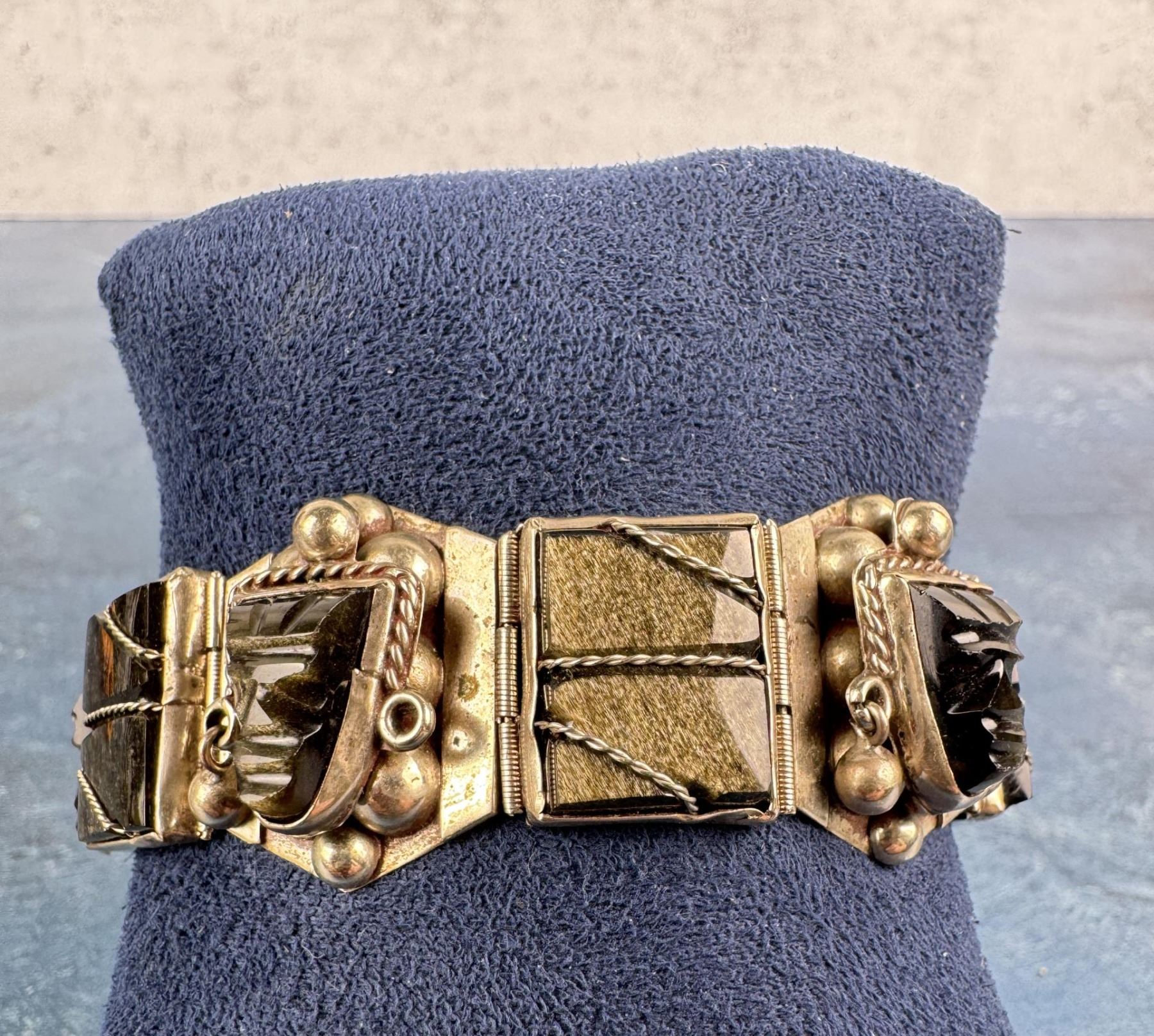 Alpaca Mexico Carved Obsidian Aztec Bracelet