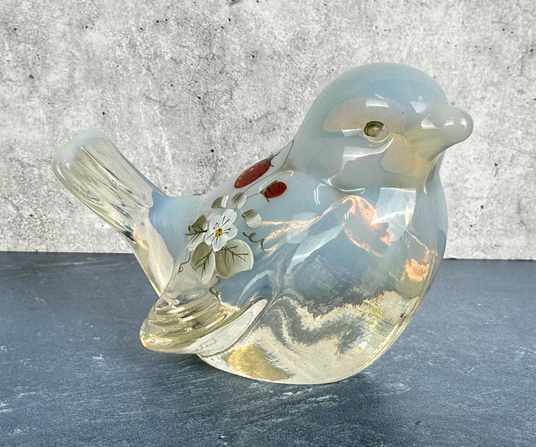 Fenton Glass Painted Strawberry Bird Paperweight
