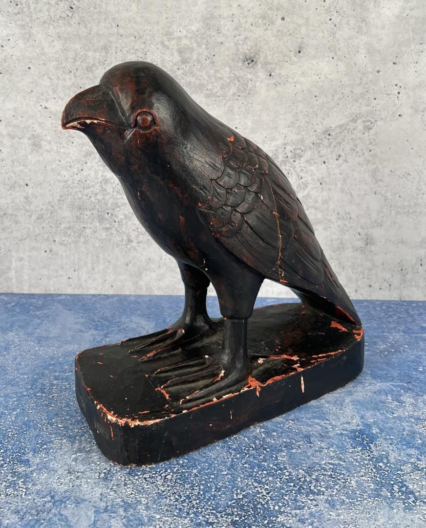 Native American Folk Art Wood Crow Carving