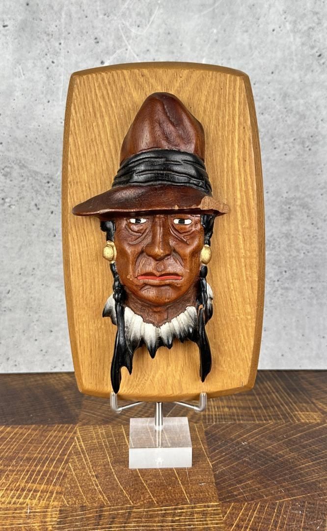 Native American Spirit Carving On Wood Plaque
