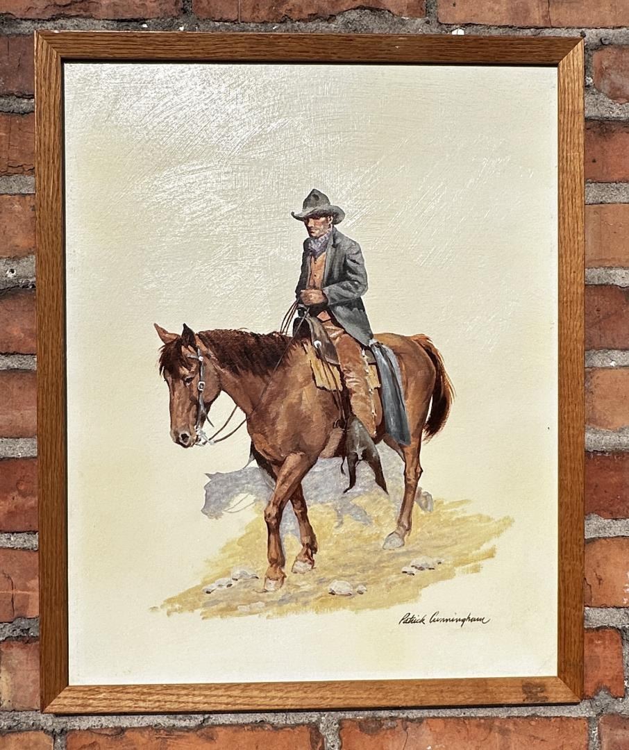 Patrick Cunningham Cowboy Oil on Board Painting