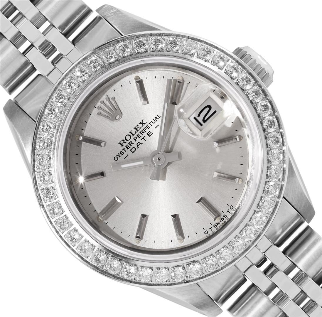 Rolex Ladies Stainless Steel Silver Index 18K White Gold Pave Bezel ...