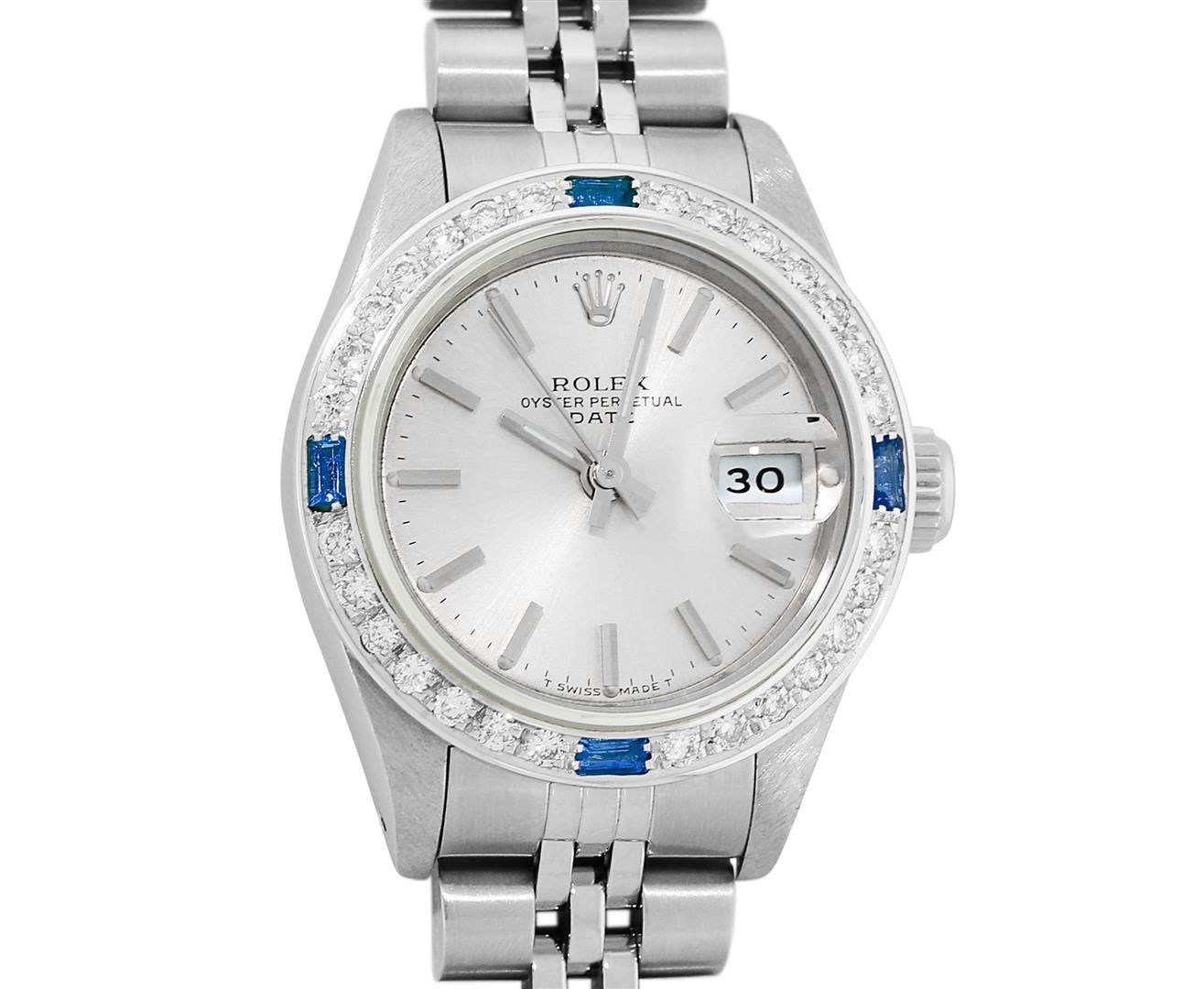 Rolex Ladies Quickset Stainless Steel 18K White Gold Diamond & Sapphire ...