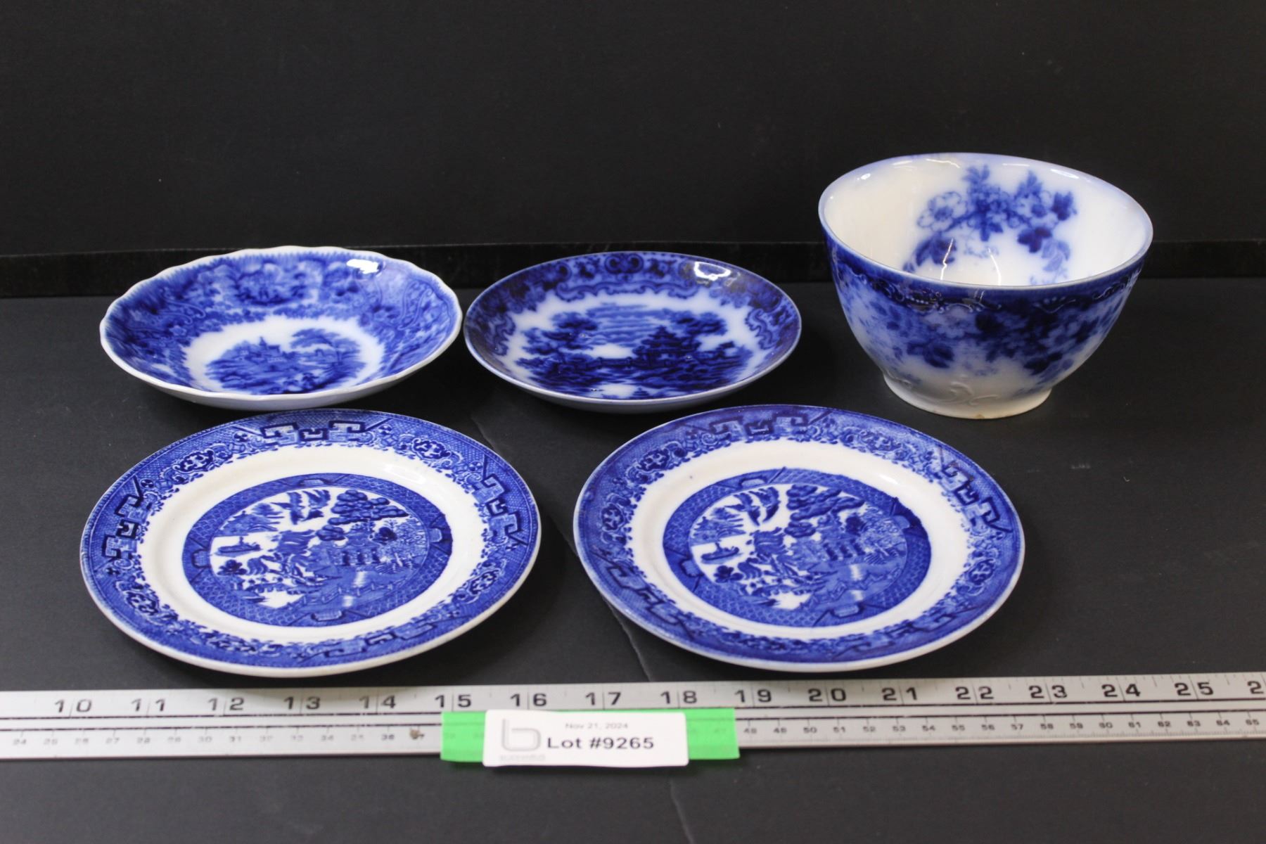 (2) Antique Blue Willow Pattern Plates - (3) Flow Blue Items - Bodnarus ...