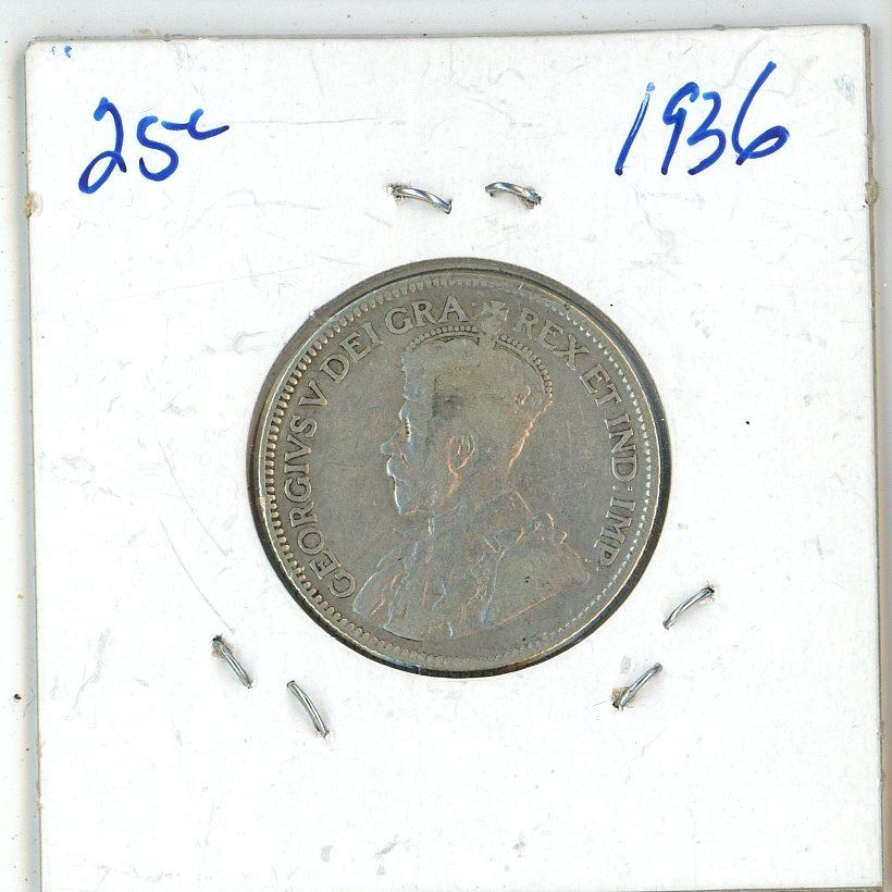 1936 Canadian silver 25 cent coin - Schmalz Auctions