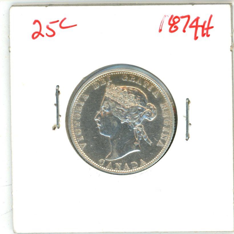 1874H Canadian silver 25 cent coin - XF - Schmalz Auctions