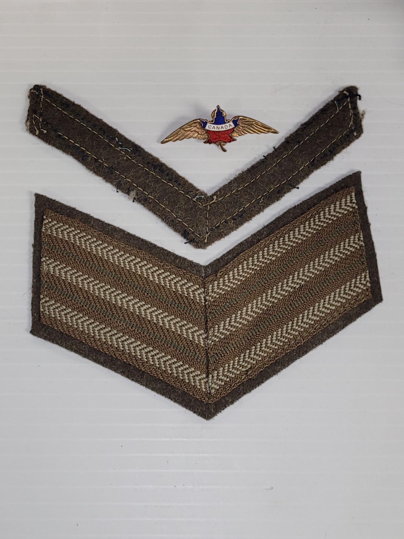 WWII Chevron Patches - Authentic + RCAF Pin