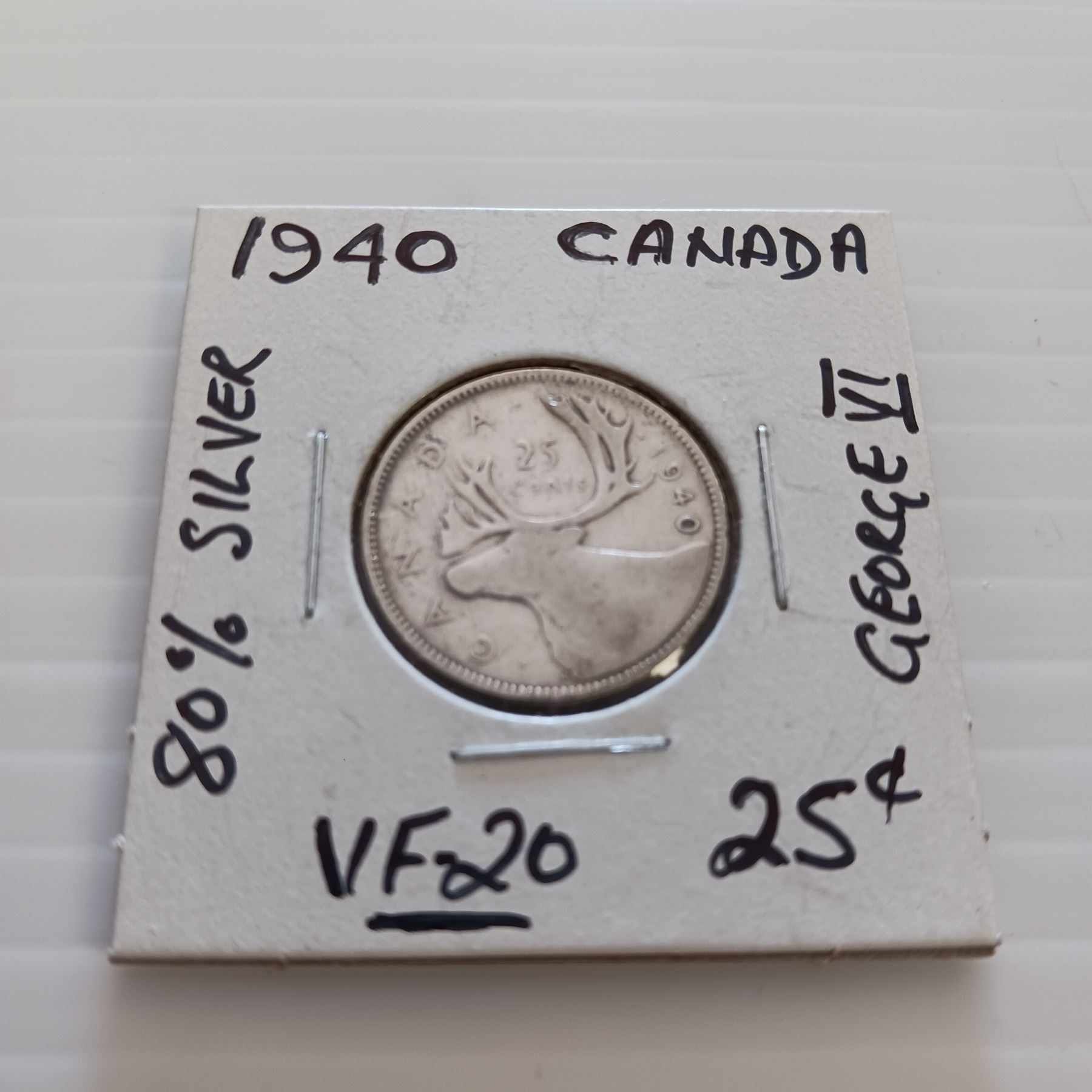 1940 Canada George Vi 80% Silver 25 Cent Coin