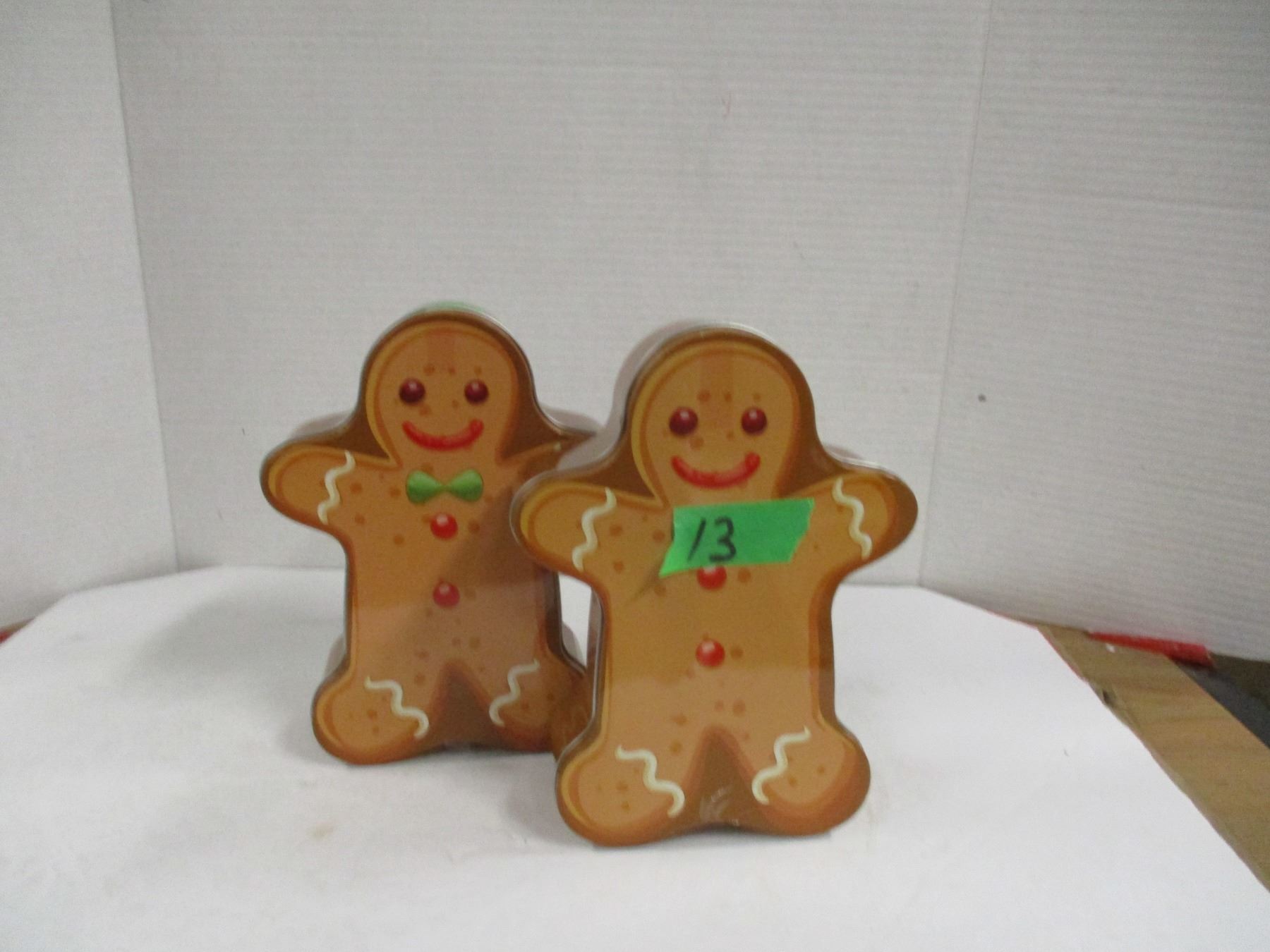 SHELF PULLS (AS IS): SHORTBREAD COOKIES IN GINGERBREAD MEN TINS - 2 TINS