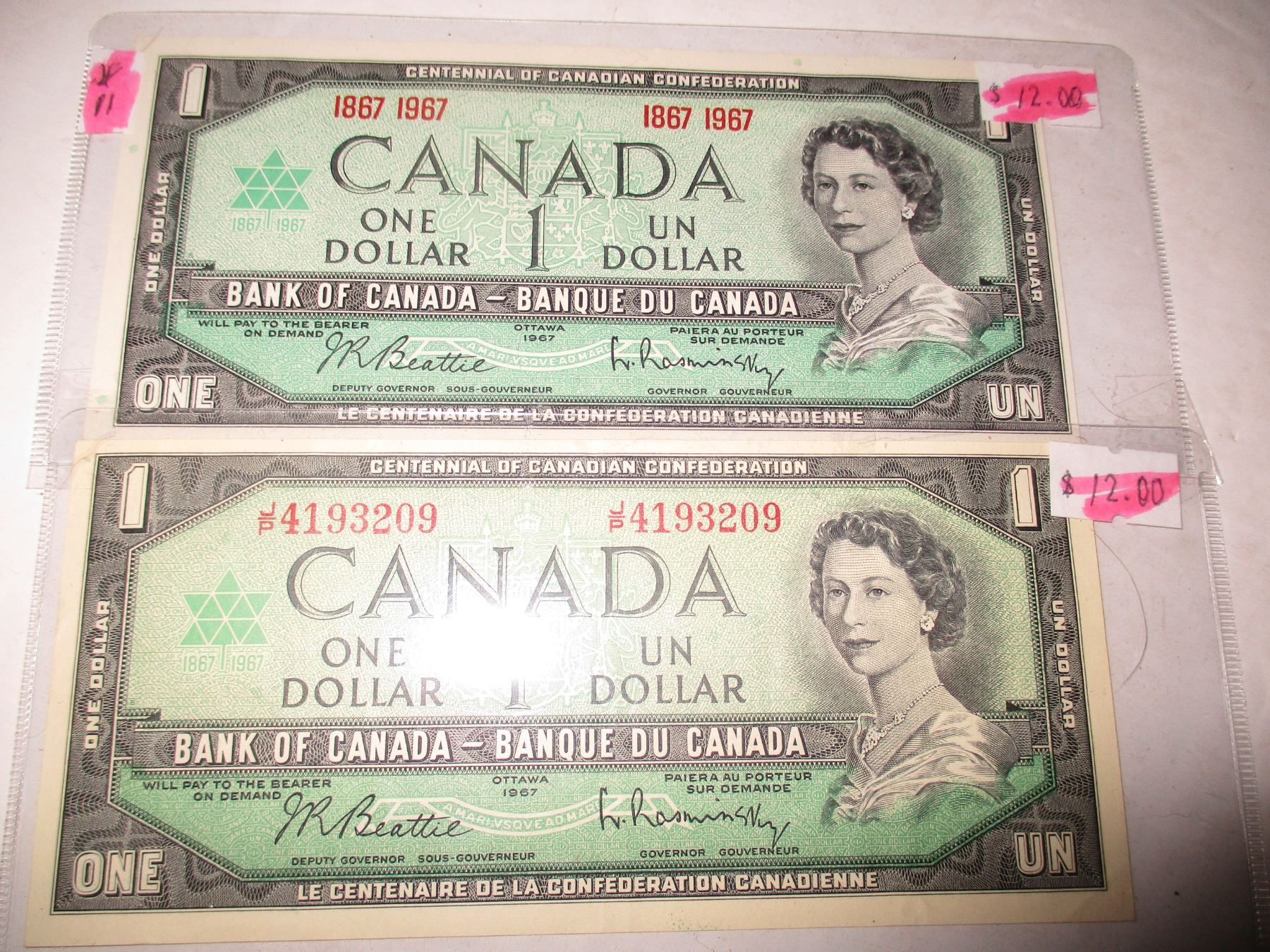 EDMONTON: 1967 SET OF CANADA $1 CENTENNIAL BILLS (NO SERIAL NUMBER ...