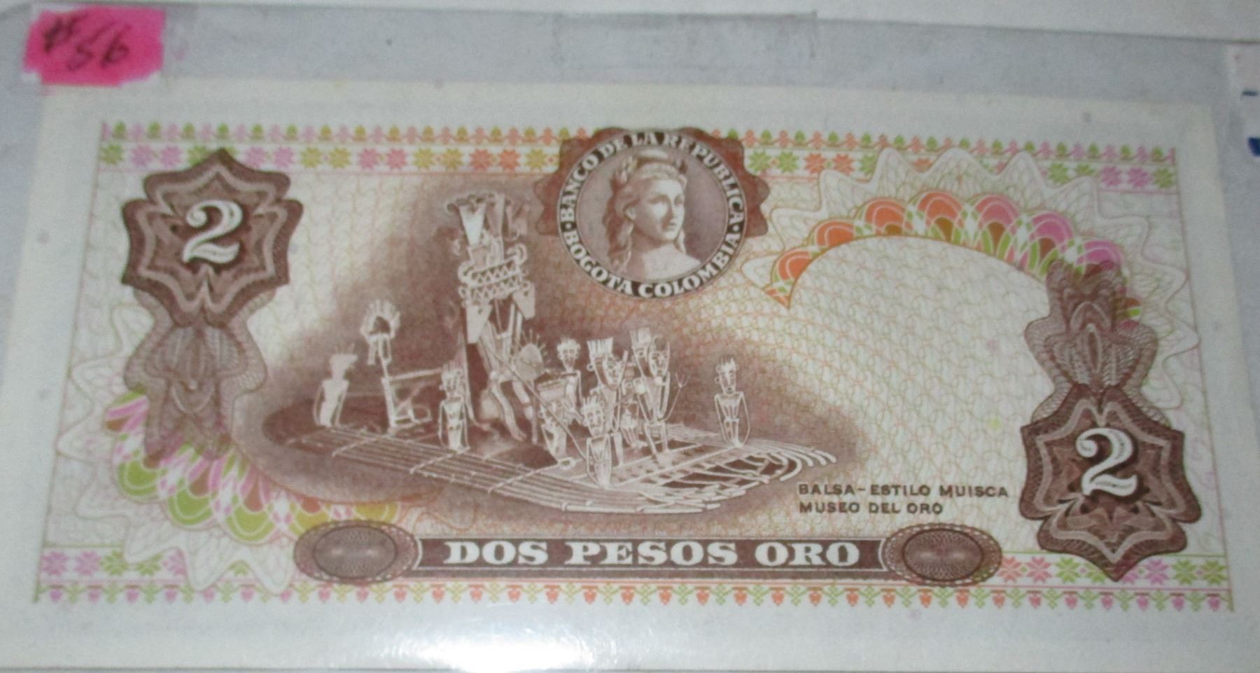 1973 COLUMBIA 2 PESOS UNCIRCULATED CURRANCY BANK NOTE