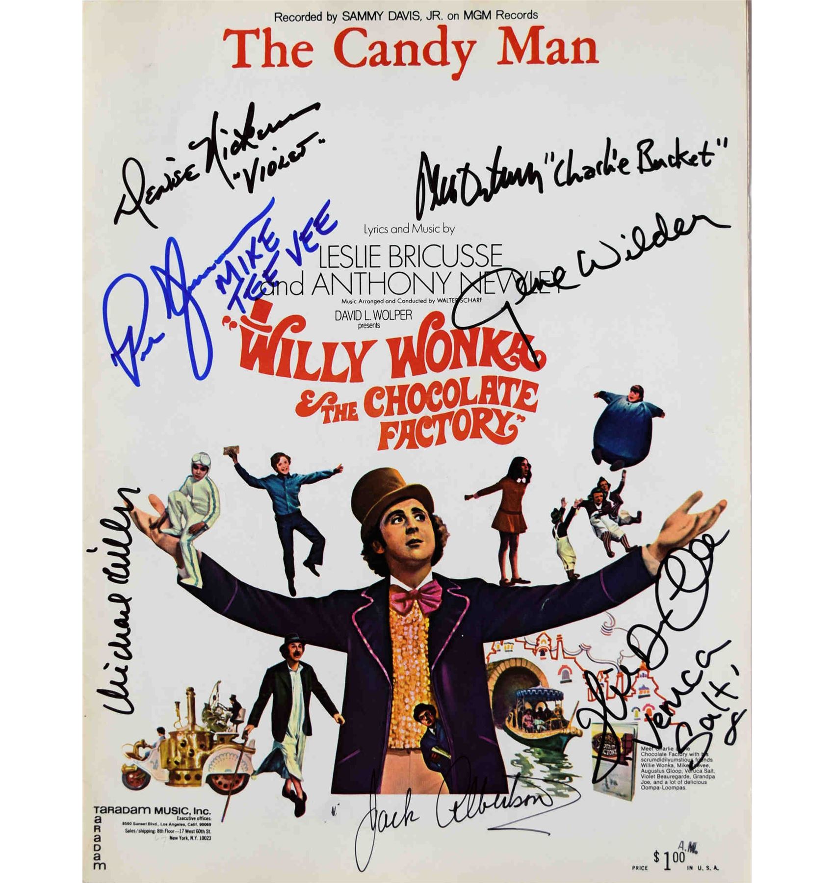 Willy Wonka The Candy Man signed Sheet Music