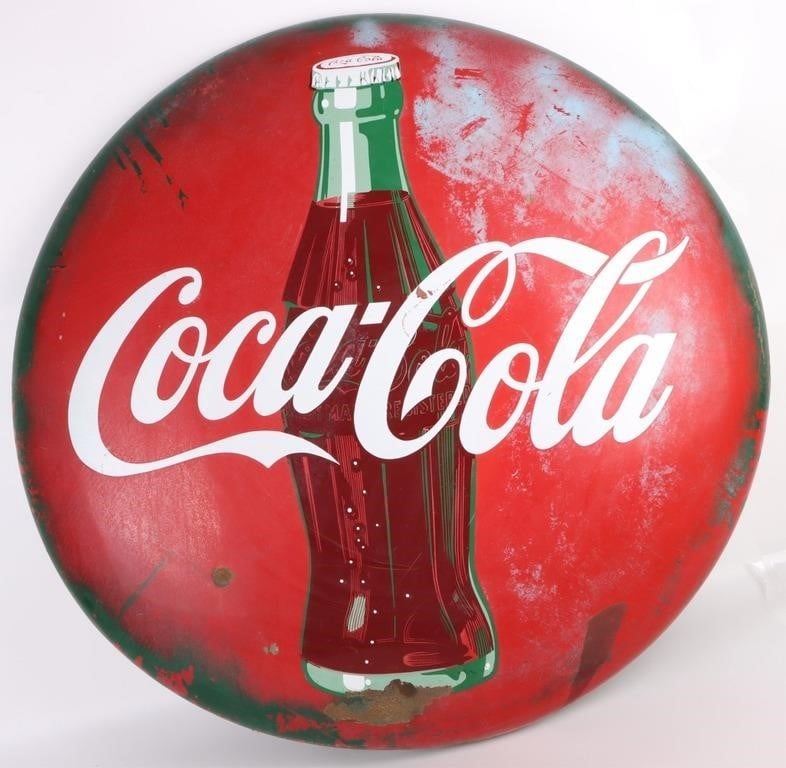 VINTAGE COCA-COLA METAL ROUND SIGN ORIGINAL 3FT D.