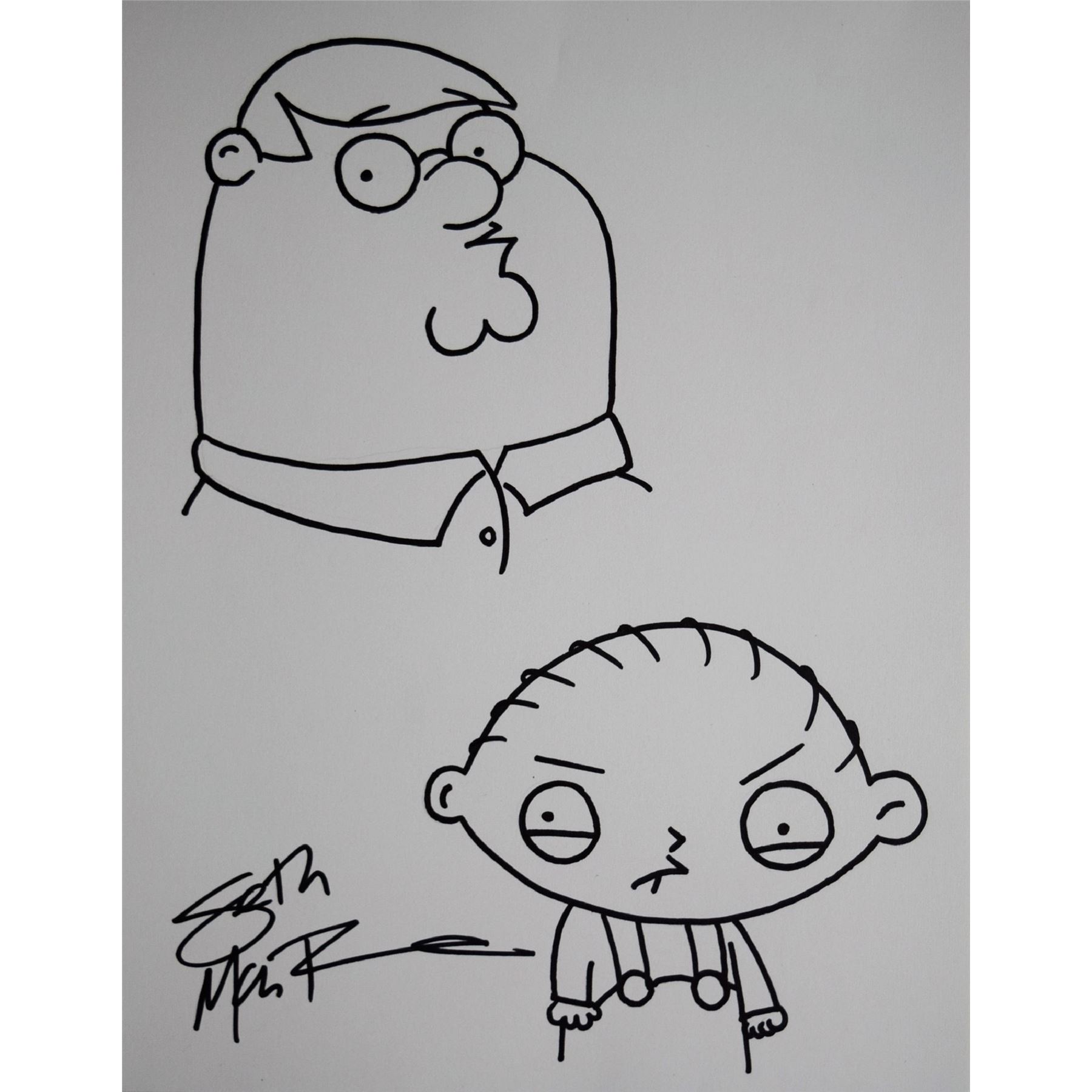 Peter Griffin & Stewie sketch signed by Seth MacFarlane