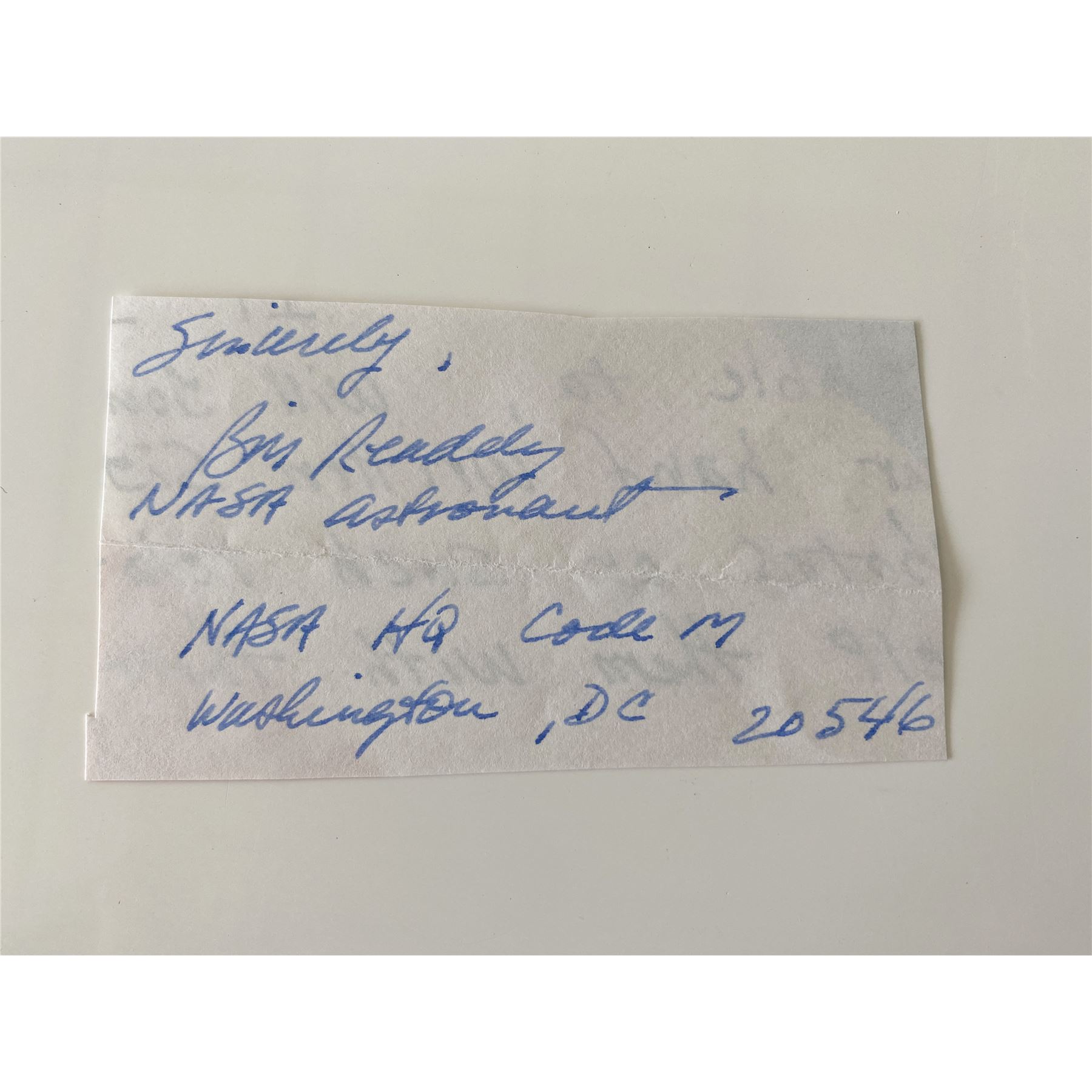 Nasa Astronaut Bill Ready Signed Note