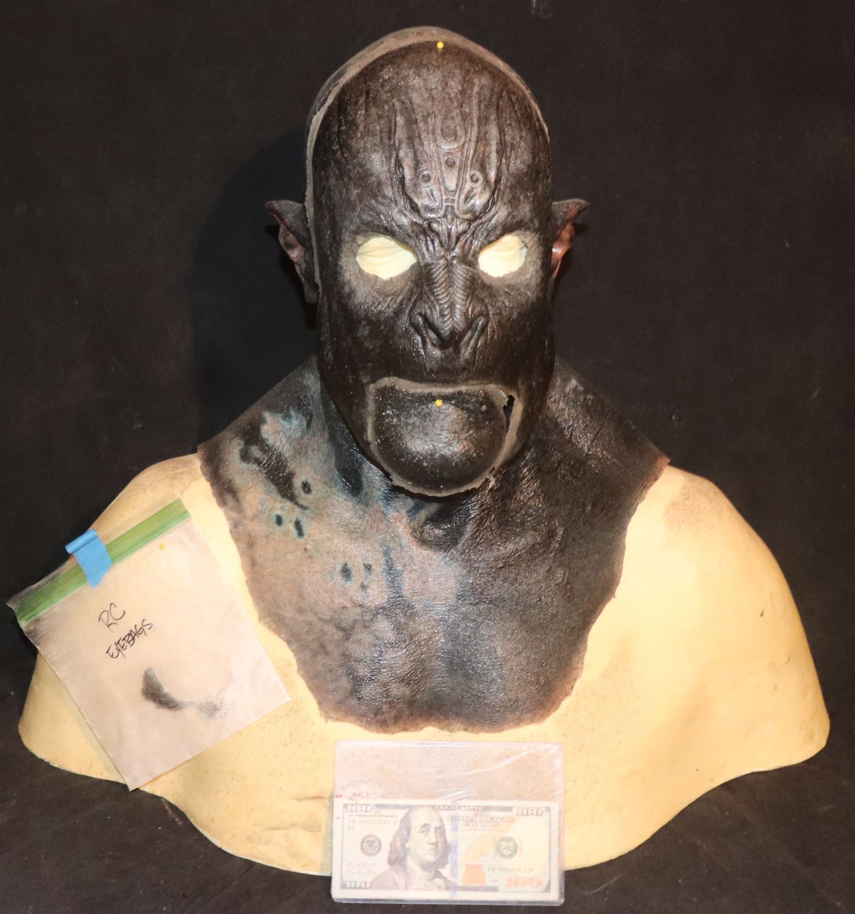 ORC ALIEN DEMON COWL AND FACIAL APPLIANCES ON LIFE CAST BUST BUST C