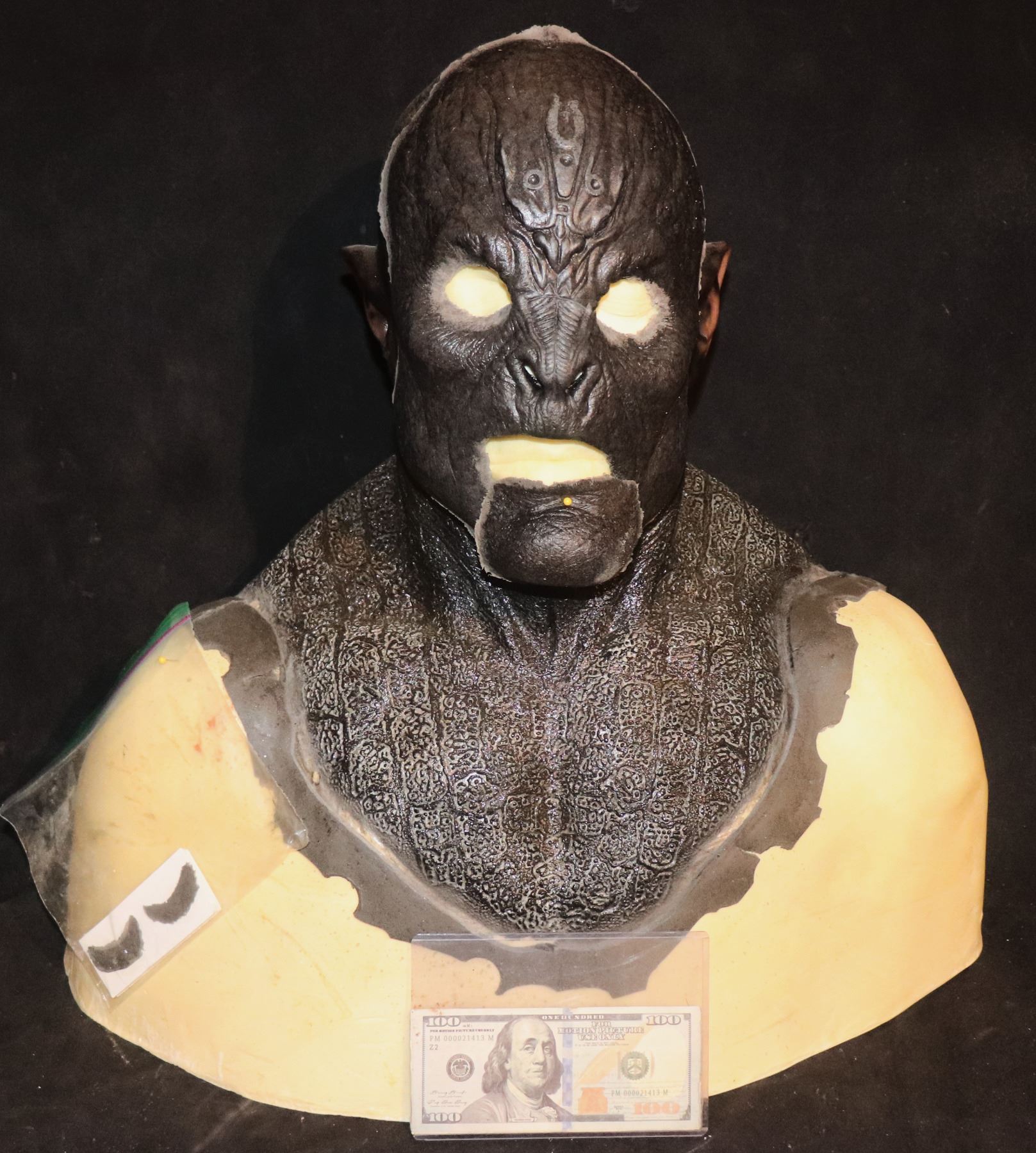 ORC ALIEN DEMON COWL AND FACIAL APPLIANCES ON LIFE CAST BUST E