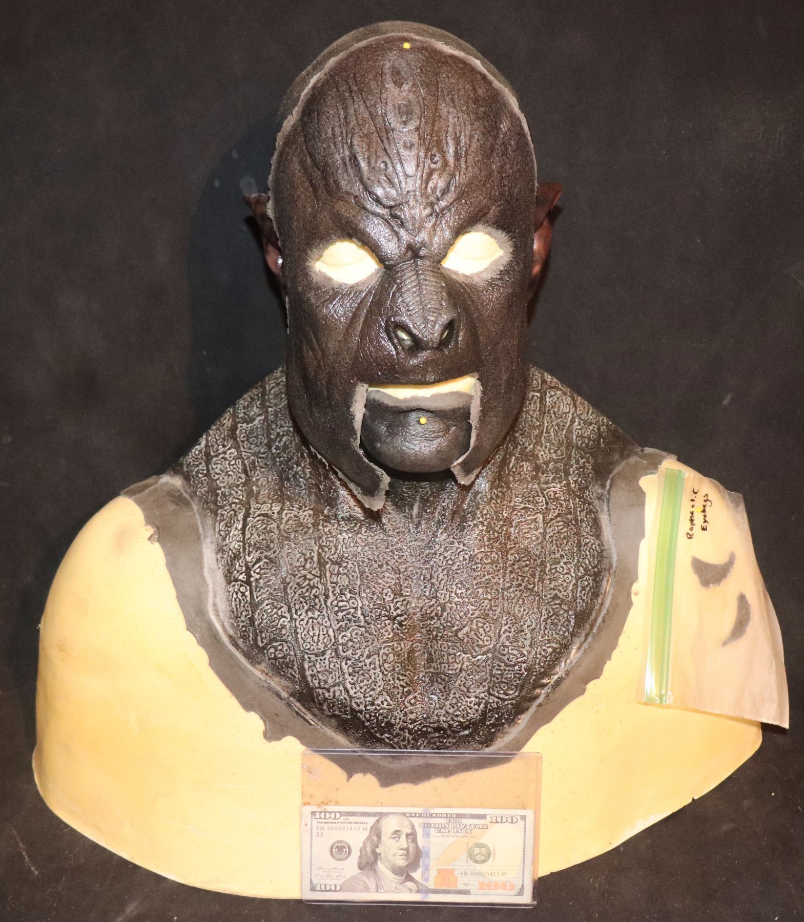 ORC ALIEN DEMON COWL AND FACIAL APPLIANCES ON LIFE CAST BUST H