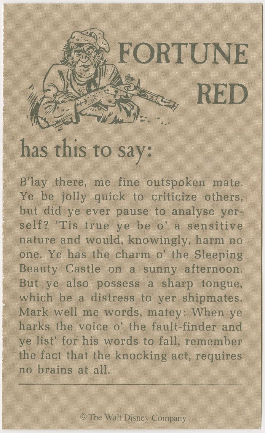 A New Orleans Square Fortune Red Card.