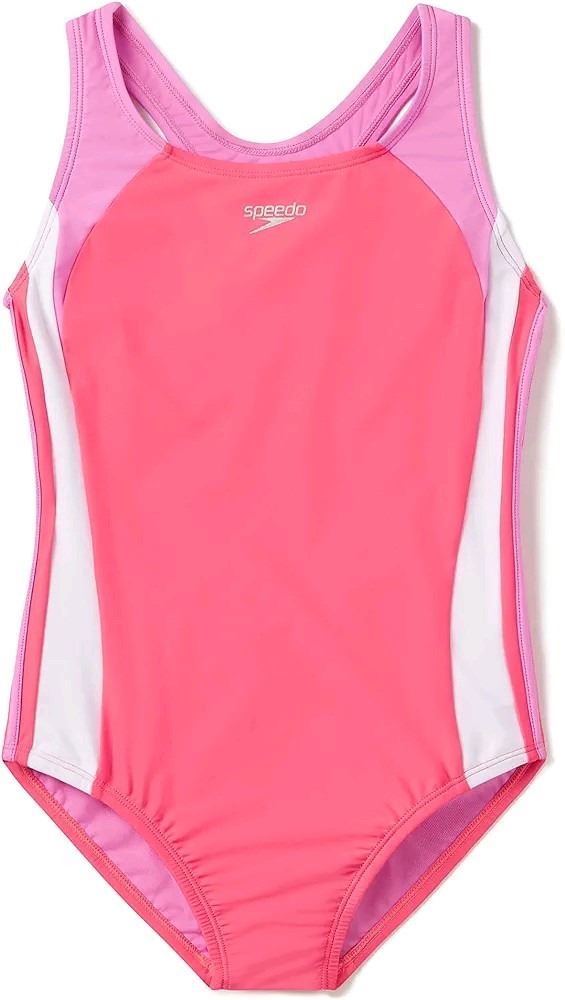 Speedo Womens Girls Infinity Splice One Piece Swimsuit Coral Paradise 7 Us