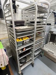 Food tray racks on wheels