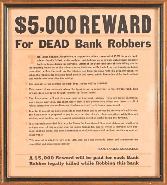 Texas $5,000 Dead Bank Robber Reward Poster