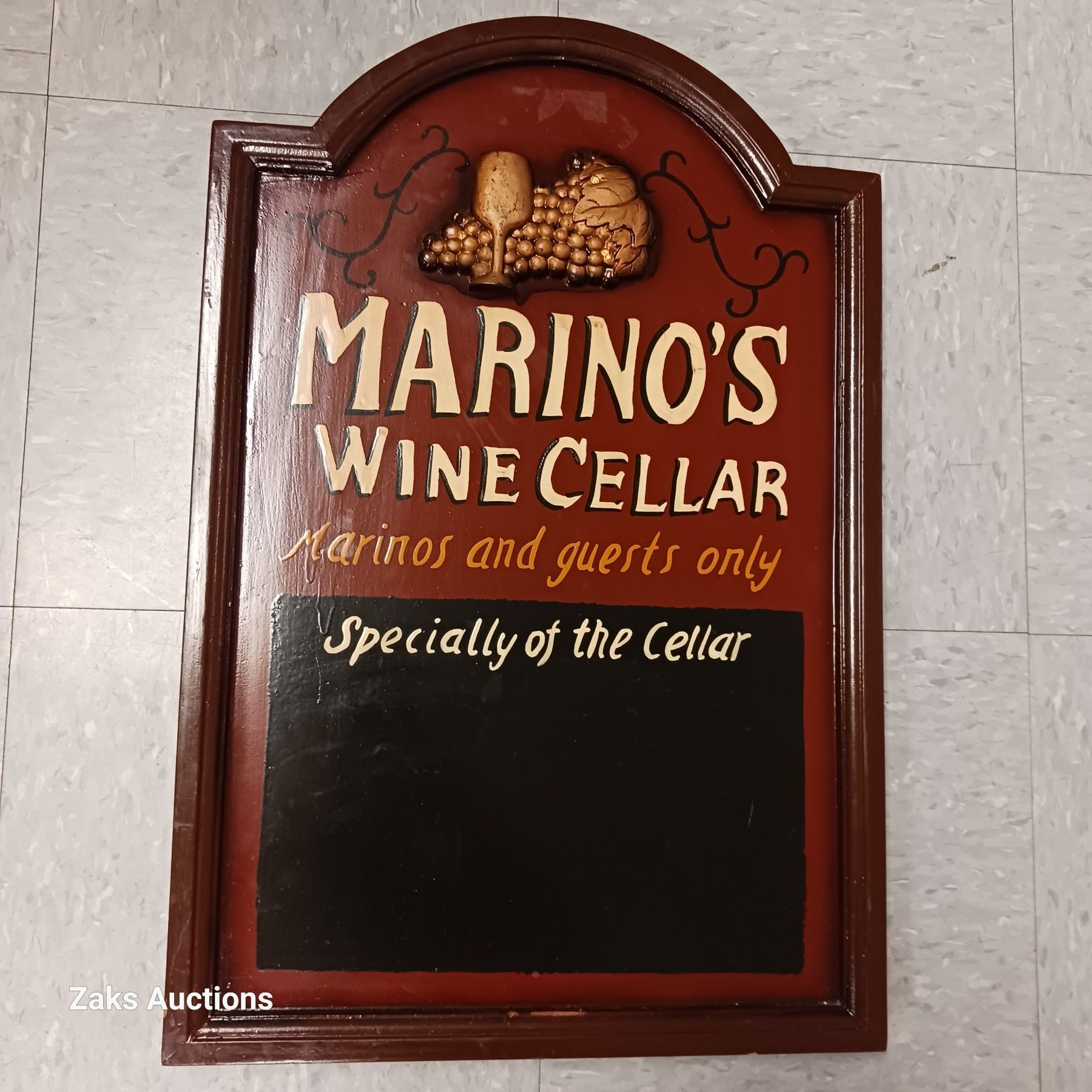 Wooden Marino's Wine Cellar Chalkboard Sign