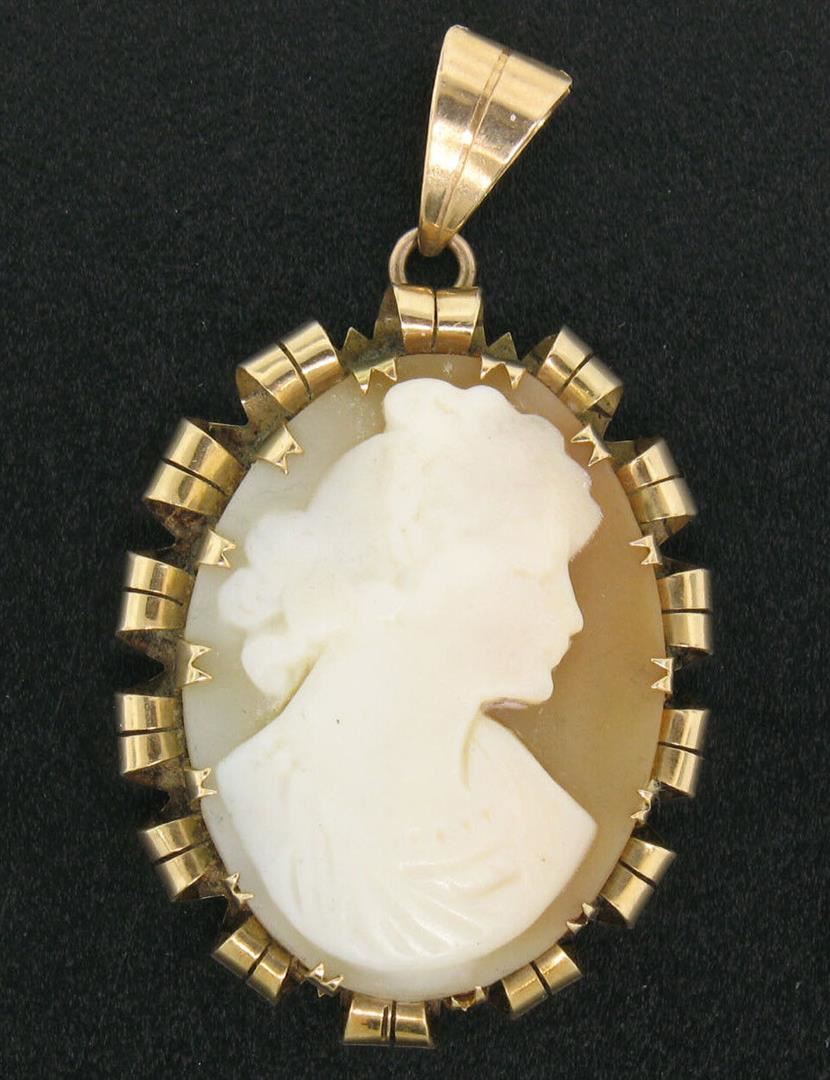 Antique Victorian 14k Gold Hand Carved Shell Oval Cameo Pendant w ...