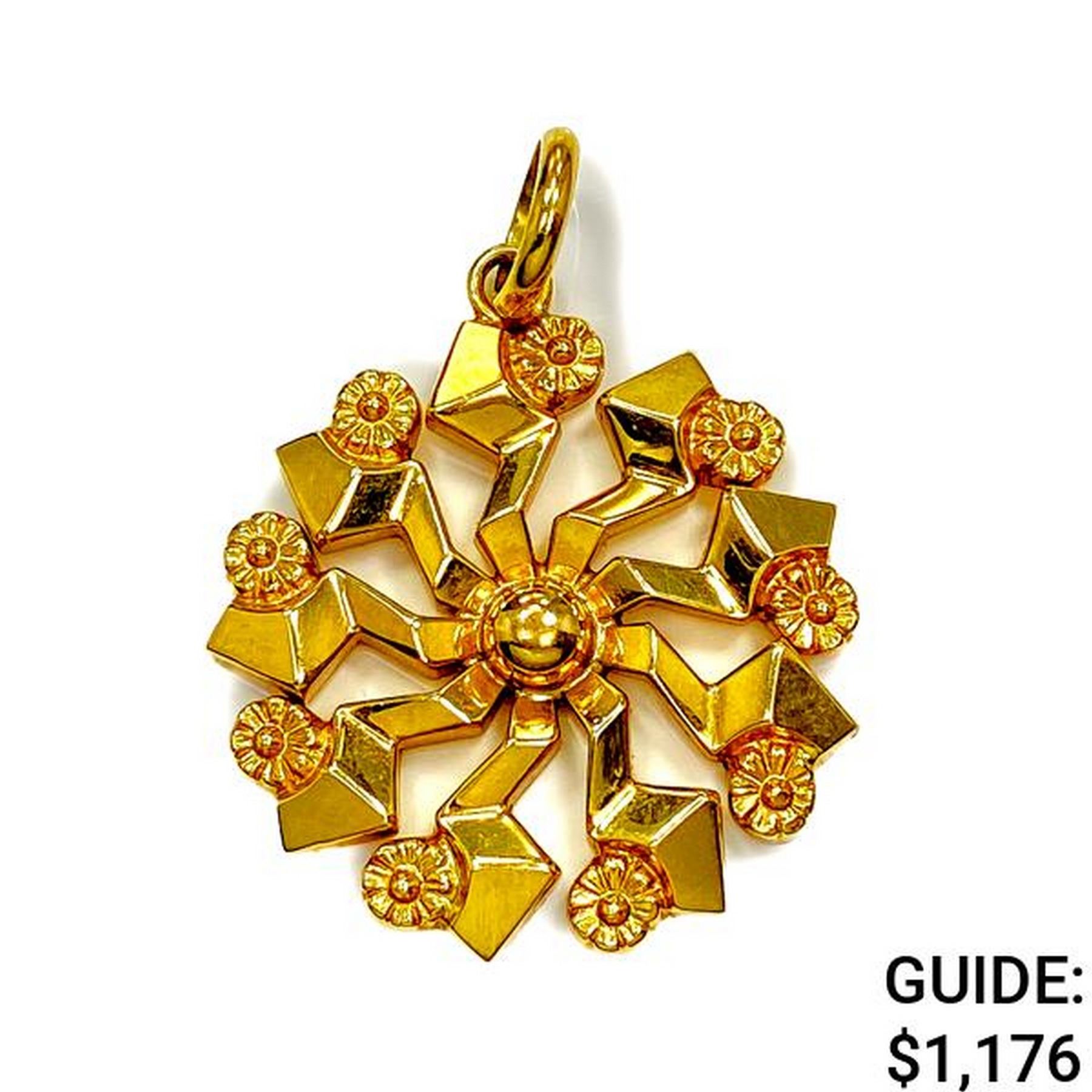 Vntg 18k Yellow Gold Star Flower Pendant (6.2g)